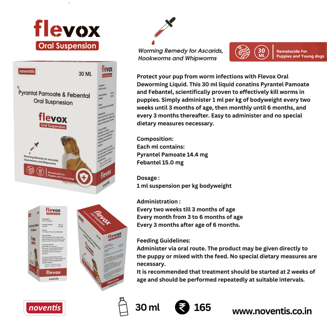 Flevox Oral Deworming Liquid for pups, 30 ml — Noventis Healthcare